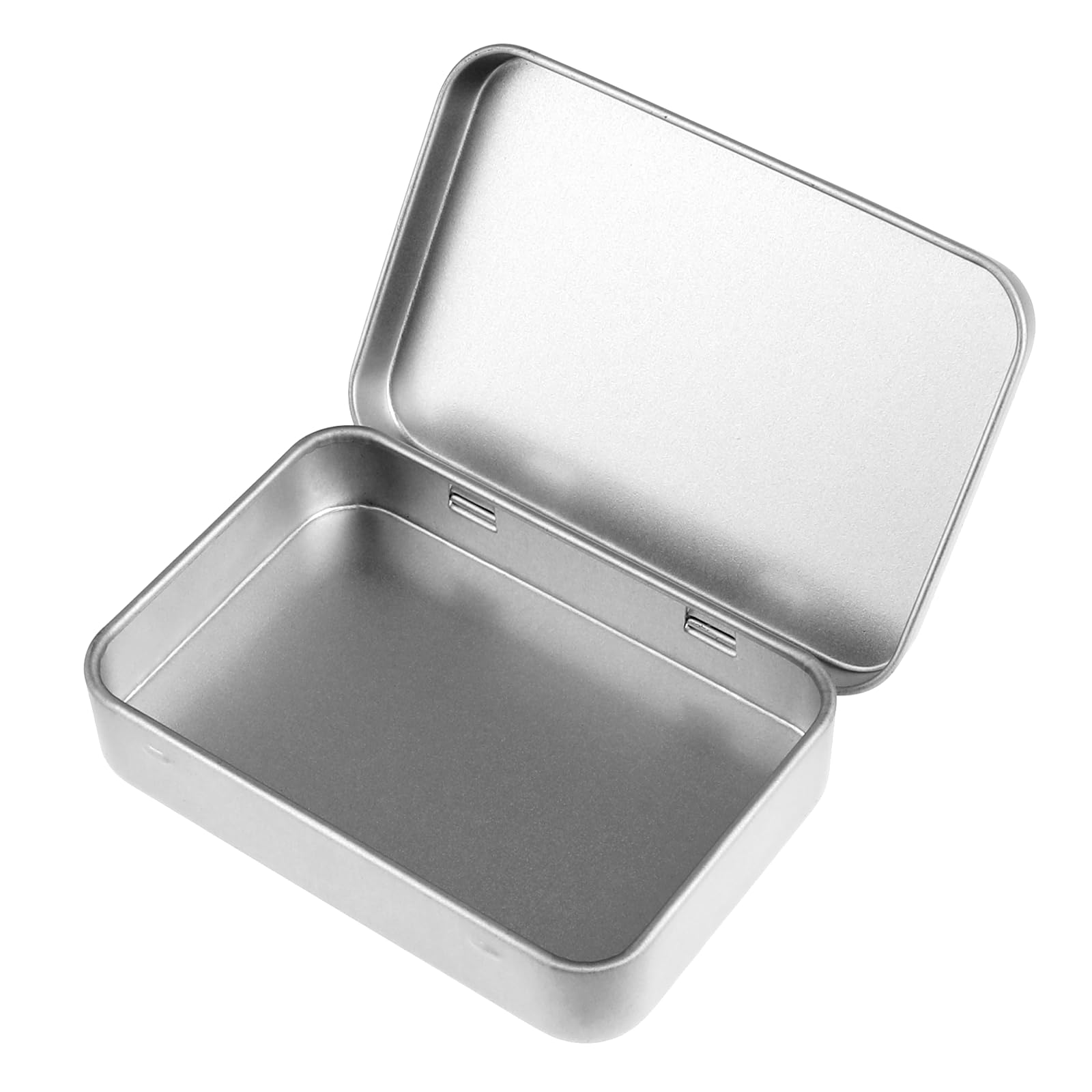 Tin Box with Lid, Small Metal Box Rectangular Hinged Lids Tin Empty Tins Box Containers Mini Cookie Tin Case Portable Metal Tins with Lids for Candies Soaps Earrings Jewelry Crafts Gifts, Silver