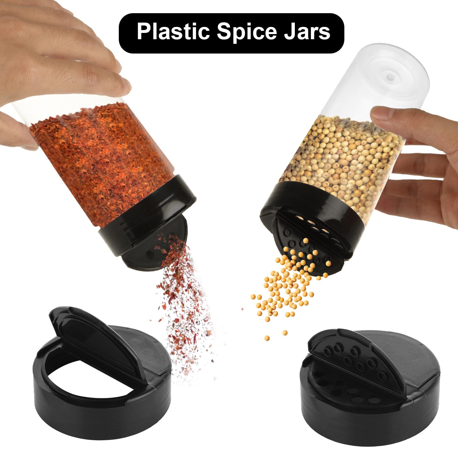 MUXHEL 12 Pcs 15 oz Plastic Spice Jars with Shaker Lids, Food-Grade Clear Seasoning Shaker Containers, Large Spice Containers for Spice, Powders and Herbs
