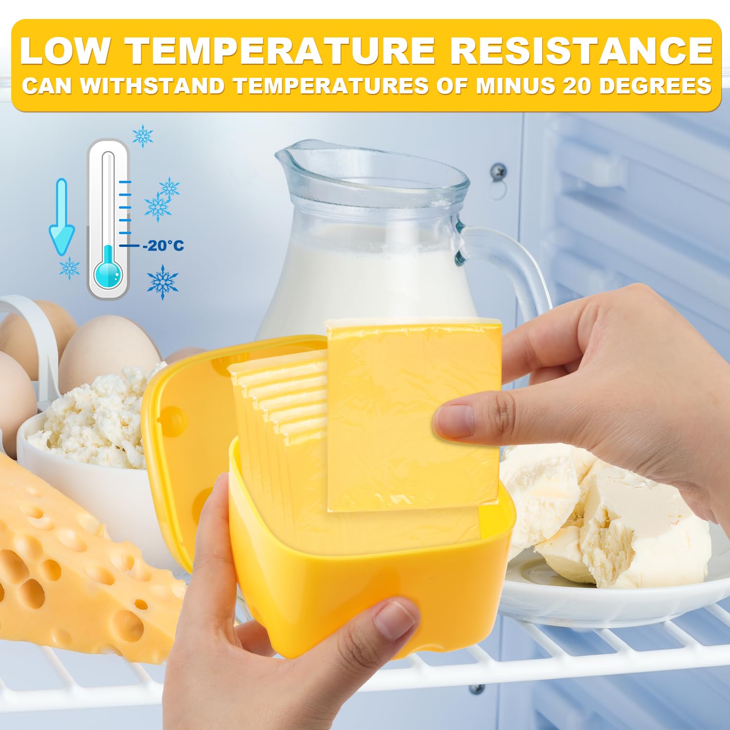 PEUTIER Sliced Cheese Storage Container, 3.54x3.54x2.76 Inch Cheese Container for Refrigerator Upper and Lower Lid Design Cheese Saver Butter Cheese Food Storage Box for Kitchen Fridge