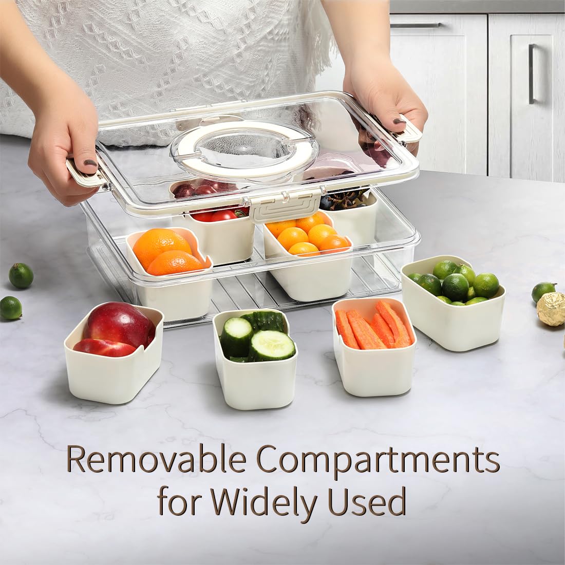 Snackle Box Container with Lid and Handle - 8 Compartments Divided Serving Tray, Portable Travel Snack Charcuterie Organizer for Candy, Fruits, Veggie and Snacks