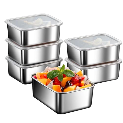 Pujito Stainless Steel Food Storage containers with Lids Snack Containers Food Prep Containers Stackable Small Bowls for Salad, Sandwich, Fruit, Ice Cream (6)