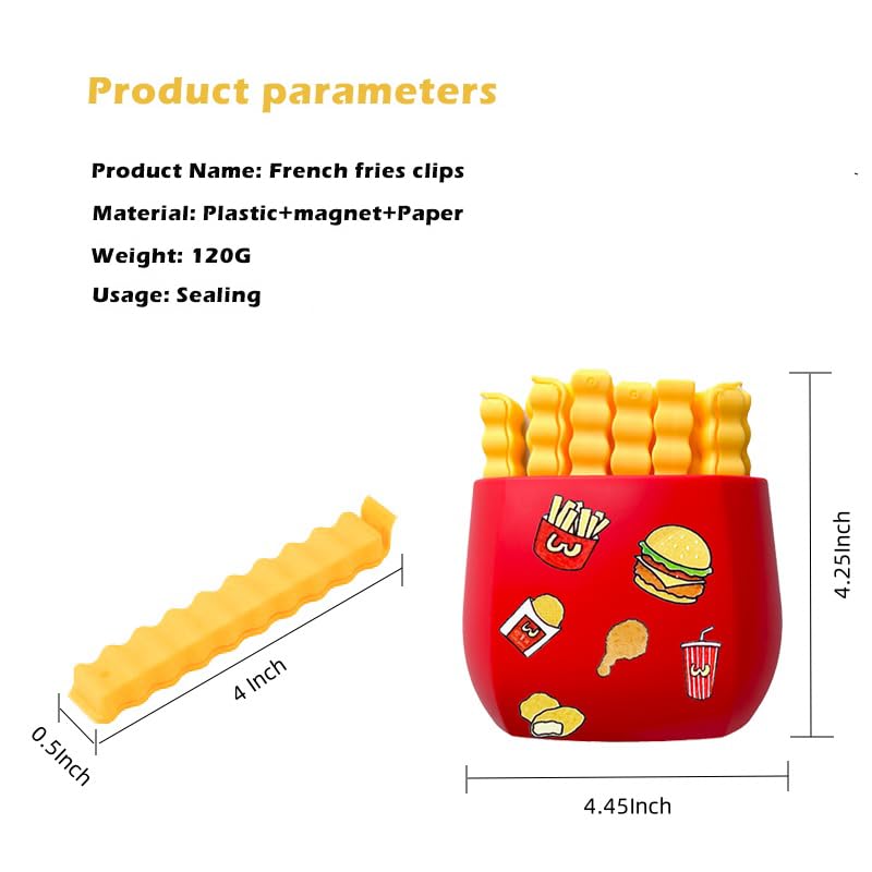 Generic Magnetic Fries Clips-12 Pcs Plastic Food Clips & Magnetic Plastic container with Fun stickers, Cute Kitchen Accessories Keep Food Fresh & Organized, Red and Yellow