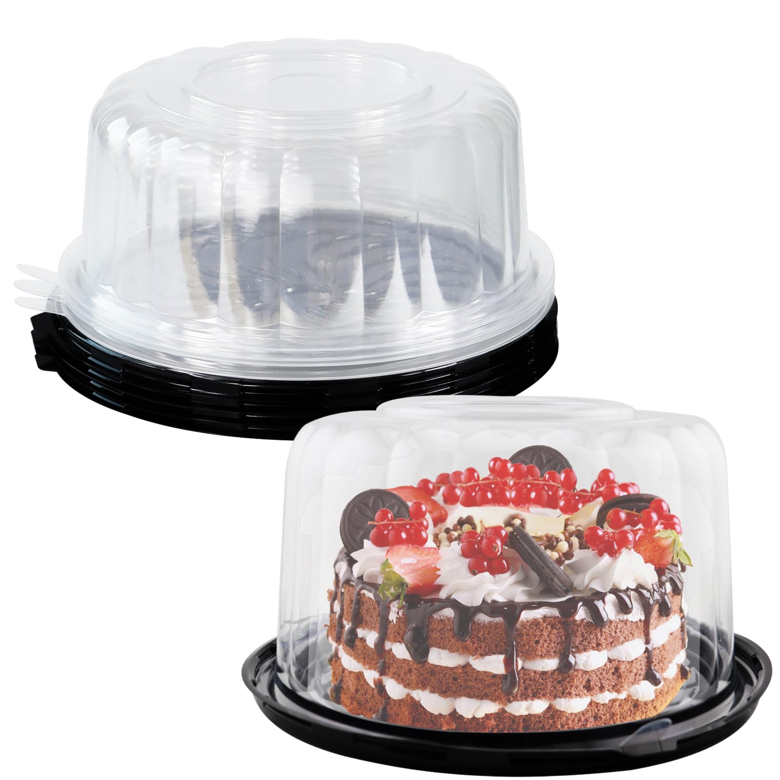 EWAFILU 5pcs 10Inch Round Cake Pies Carriers Plastic Disposable Cake Containers with Dome Lids Clear Bundt Cake Boxes
