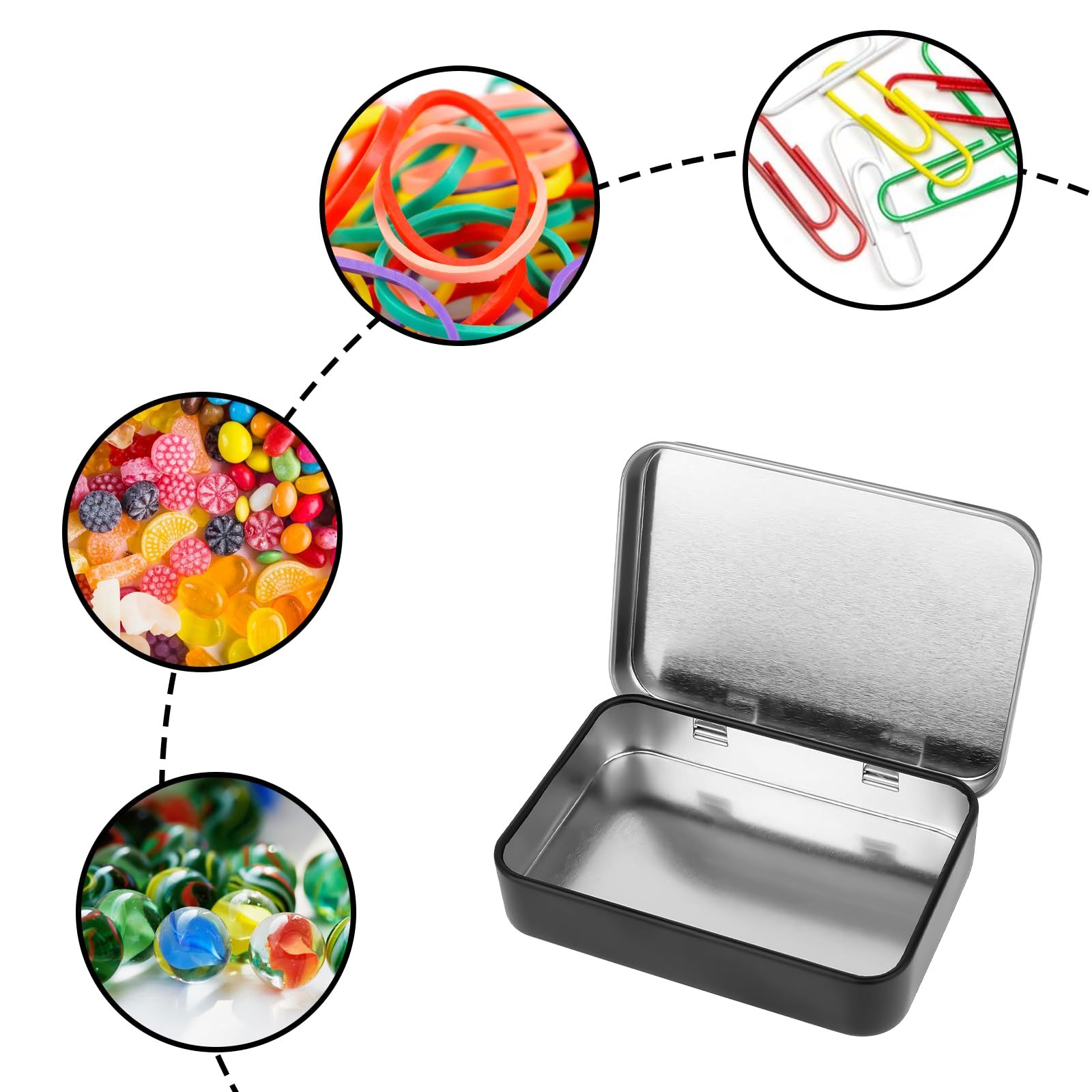 Tin Box with Lid, Small Metal Box Rectangular Hinged Lids Tin Empty Tins Box Containers Mini Cookie Tin Case Portable Metal Tins with Lids for Candies Soaps Earrings Jewelry Crafts Gifts, Black