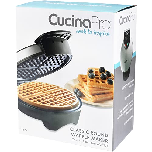 Waffle Maker by Cucina Pro - Non-Stick Waffler Iron with Adjustable Browning Control, Griddle Makes 7 Inch Thin, American Style Waffles for Breakfast, Great for Holiday Breakfast or Gift
