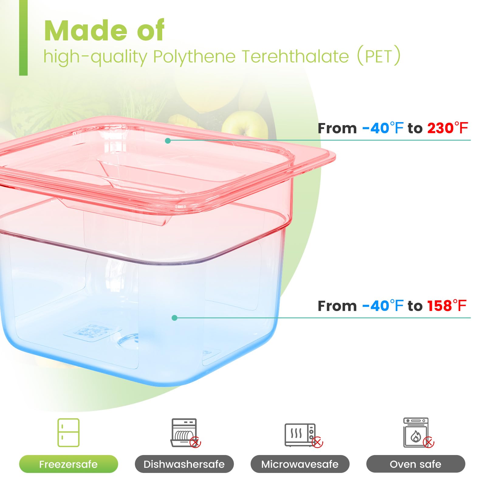 HNEDSEN 6 Pack Plastic Food Pan with Lid 1/6 Size 2.5 Inch Deep Restaurant Clear Food Storage Containers Polycarbonate Commercial Hotel Pans for Fruits Vegetables Beans Corns (12 PCS, 2.5'' Deep)