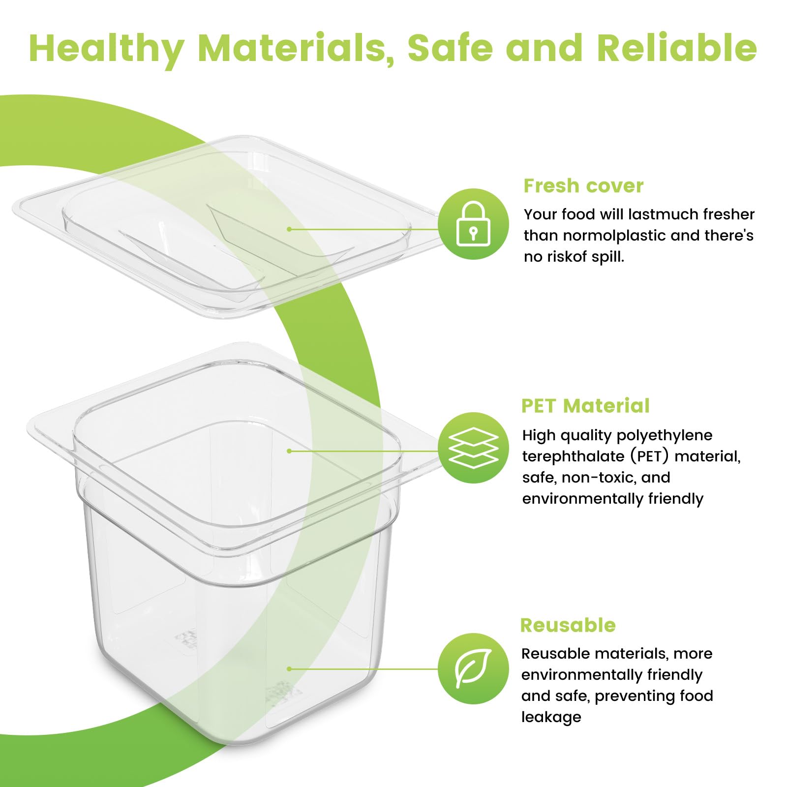 HNEDSEN 6 Pack Plastic Food Pan with Lid 1/6 Size 2.5 Inch Deep Restaurant Clear Food Storage Containers Polycarbonate Commercial Hotel Pans for Fruits Vegetables Beans Corns (12 PCS, 2.5'' Deep)