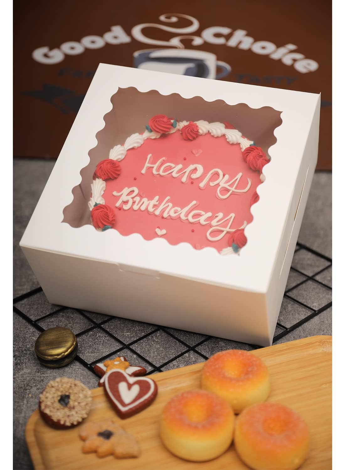 Bakepacker 36pcs 8x8x5 Inches Cake Boxes with Window 8 Inch Bakery Boxes 18-Packs White Cake Boxes (18 Cake boxes +18 Cake Boards+10 Meters Silk Ribbon Includes)