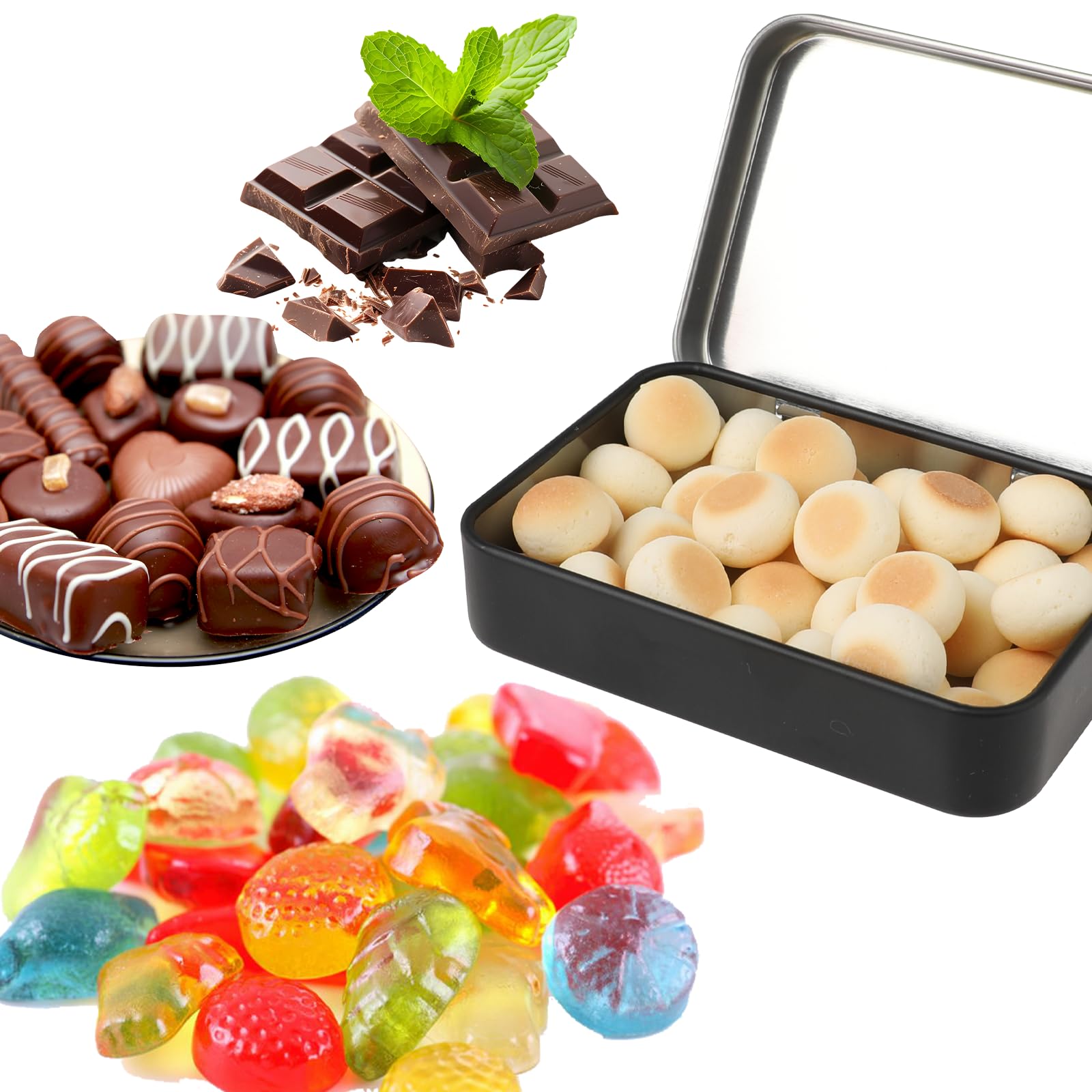 Tin Box with Lid, Small Metal Box Rectangular Hinged Lids Tin Empty Tins Box Containers Mini Cookie Tin Case Portable Metal Tins with Lids for Candies Soaps Earrings Jewelry Crafts Gifts, Black