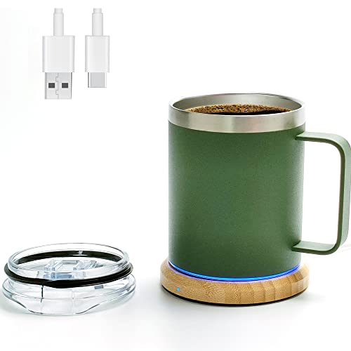 131℉ Self Heating Coffee Mug,Coffee Warmer with Mug Set,USB Powered Electric Heated Coffee Mug,Coffee Cup Heated for Desk Home & Office,Coffee Gifts(12oz Green)