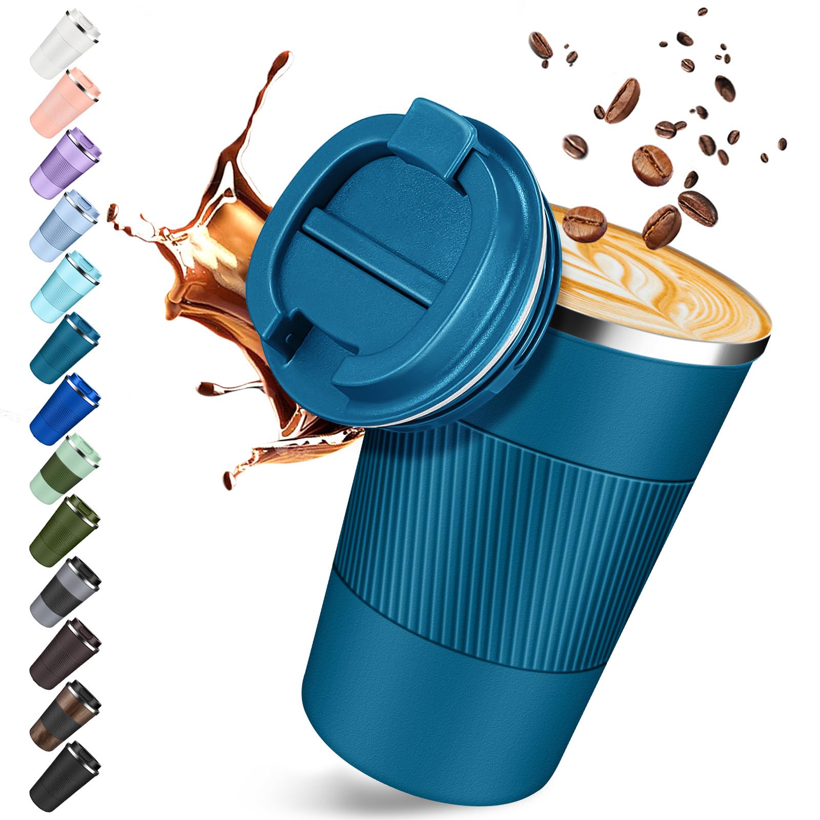Coffee Travel Mug 12oz & 17oz, Insulated Coffee Mug with Lid, Leakproof Coffee Thermos, Coffee Tumbler for Hot&Cold Drinks, Stainless Steel Reusable Thermal Cup for Men Women