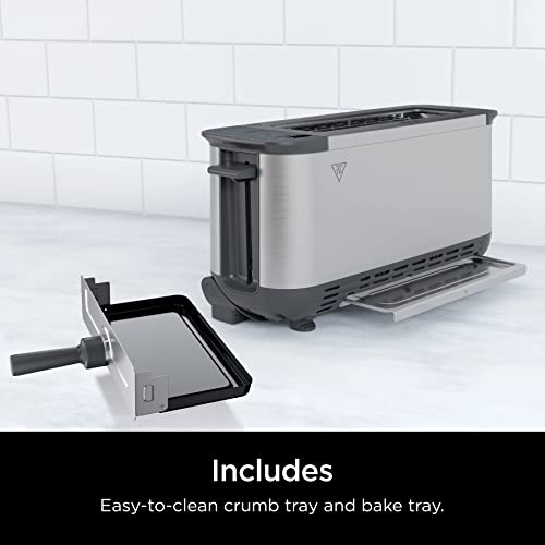Ninja ST100 Foodi 2-in-1 Flip Toaster, 2-Slice Capacity, Compact Toaster Oven, Snack Maker, 1500 Watts, Stainless Steel (Renewed)