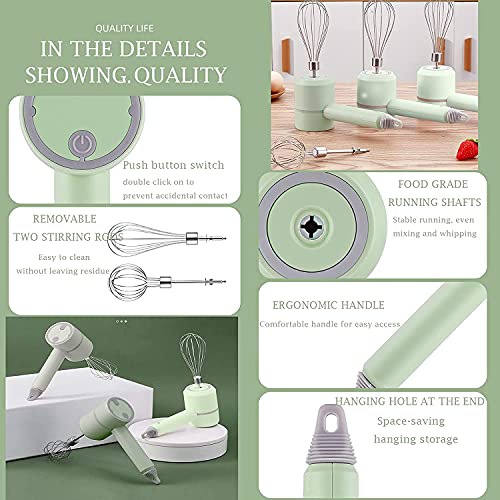 Portable Electric Cordless Handheld Mixer, 3-Speed Adjustable Lightweight USB Rechargeable Hand Mixer Stainless Steel Egg Whisk with Double Egg Sticks for Kitchen Baking and Cooking (Pink)