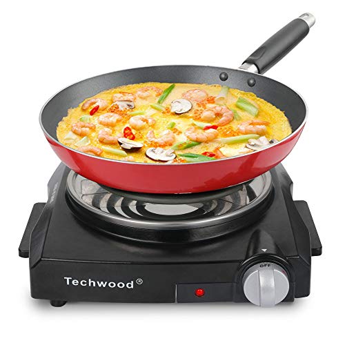 Techwood 1100W Portable Electric Coil Hot Plate Single Burner for Cooking, Countertop Cooktop Stainless Steel Electric Stove, Easy Clean, Upgraded Version
