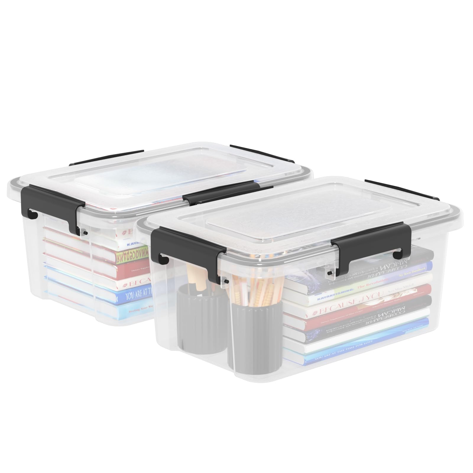 Nesmilers 10 Liter Plastic Storage Container with Seal Circle and Latches Lid, Clear Food Storage Boxes Set of 4