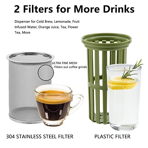 PARBEE 1 Gallon Cold Brew Coffee Maker, Iced Coffee Maker with Ultra Fine Stainless Steel Mesh Filter and Spigot, Cold Brew Pitcher & Tea Infuser, Lemonade Drink Dispenser with Infuser