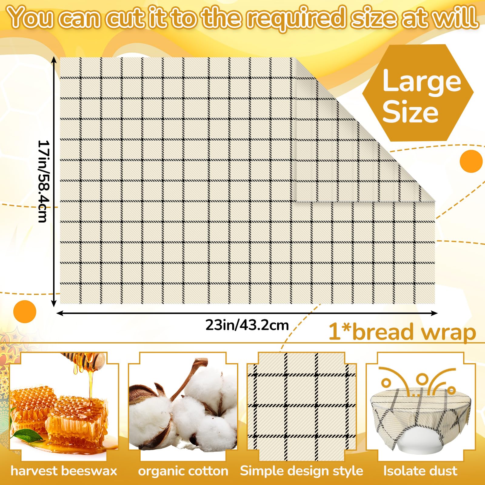 Mindsoft 17 x 23 Inch Reusable Beeswax Food Wrap for Bread Sandwich Wrapper Beeswax Paper Organic Bowl Dishes Covers Sustainable Food Cheese Fruit Snacks Storage Containers Keeper