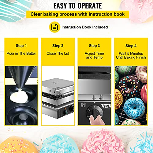 VEVOR Electric Donut Maker, 9 Holes Commercial Donut Machine, 2000W Electric Doughnut Machine, Double-Sided Heating Commercial Donut Maker, for Home & Commercial Use with Non-stick Teflon Coating