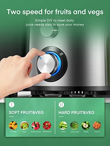 Juicer Machines, Juilist New Generation Compact Centrifugal Juicer Extractor for Fruits and Vegetables with 3” Wide Mouth, 400W Motor Easy to Clean with Anti-Drip, BPA-Free, Recipe & Brush Included