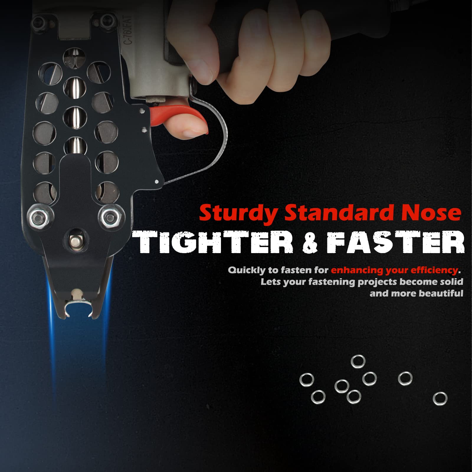 WOODPECKER C-760FA 16 Guage Pneumatic Hog Ring Gun, Standard 3.0mm Closure Diameter, 1/2-Inch Crown Hog Ring Staples, Power Hog Ring Gun Air Hog Ring Plier Tool for Wire Cages, Seat Making, Fencing