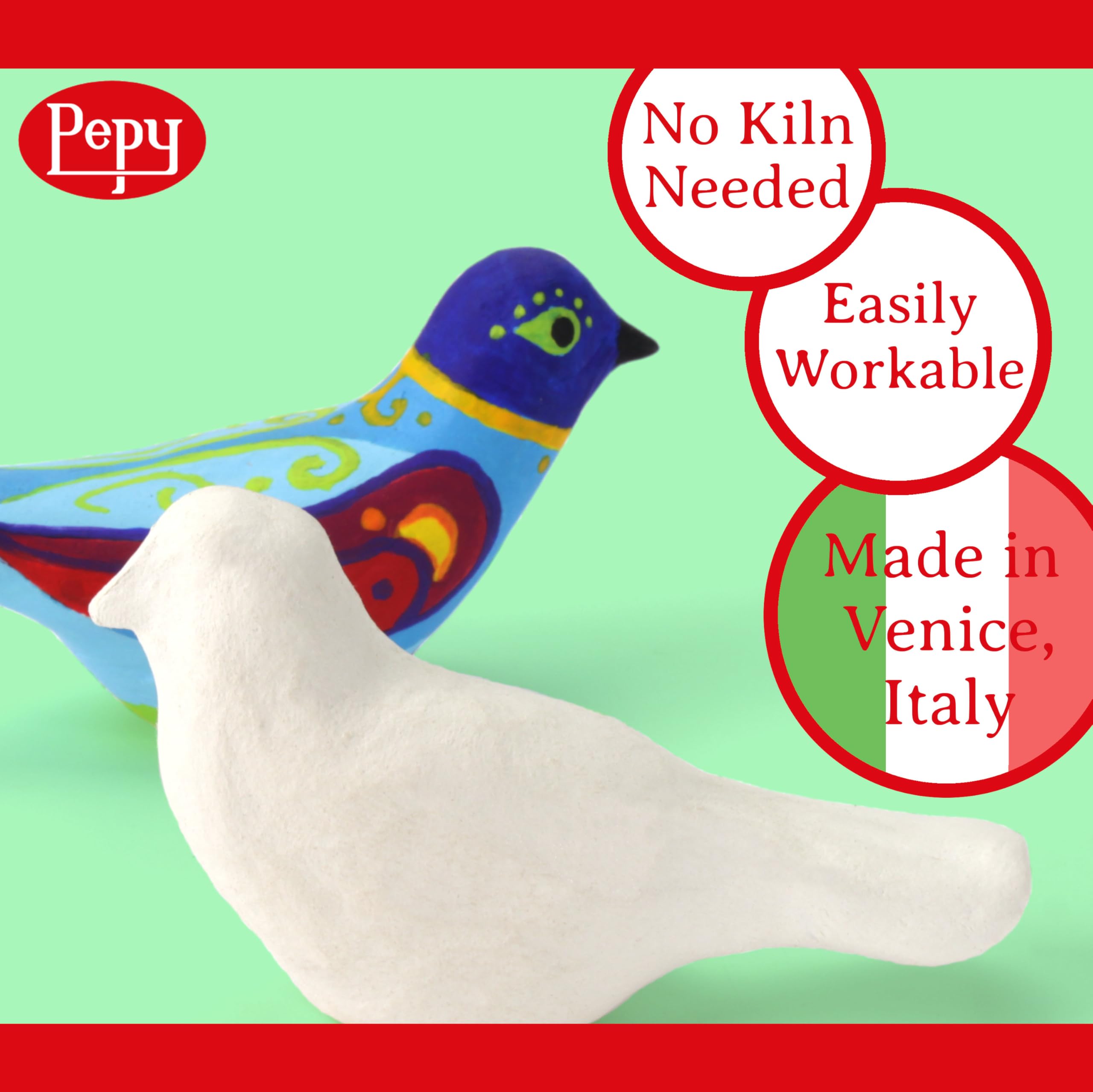 Pepy Premium European Air Dry Modeling Clay White 2.2 lb Bar, Easy to Use Air-Hardening Clay for Sculpting and Crafts Projects