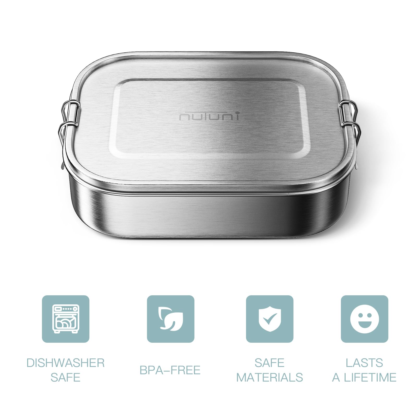 NUTUNI 47oz/1400ML Stainless Steel Lunch Box, 5 Compartments Bentobox for Kids or Adults, Metal Bento Box with Lockable Clips, Leakproof Food Storage Container for Work Lunch