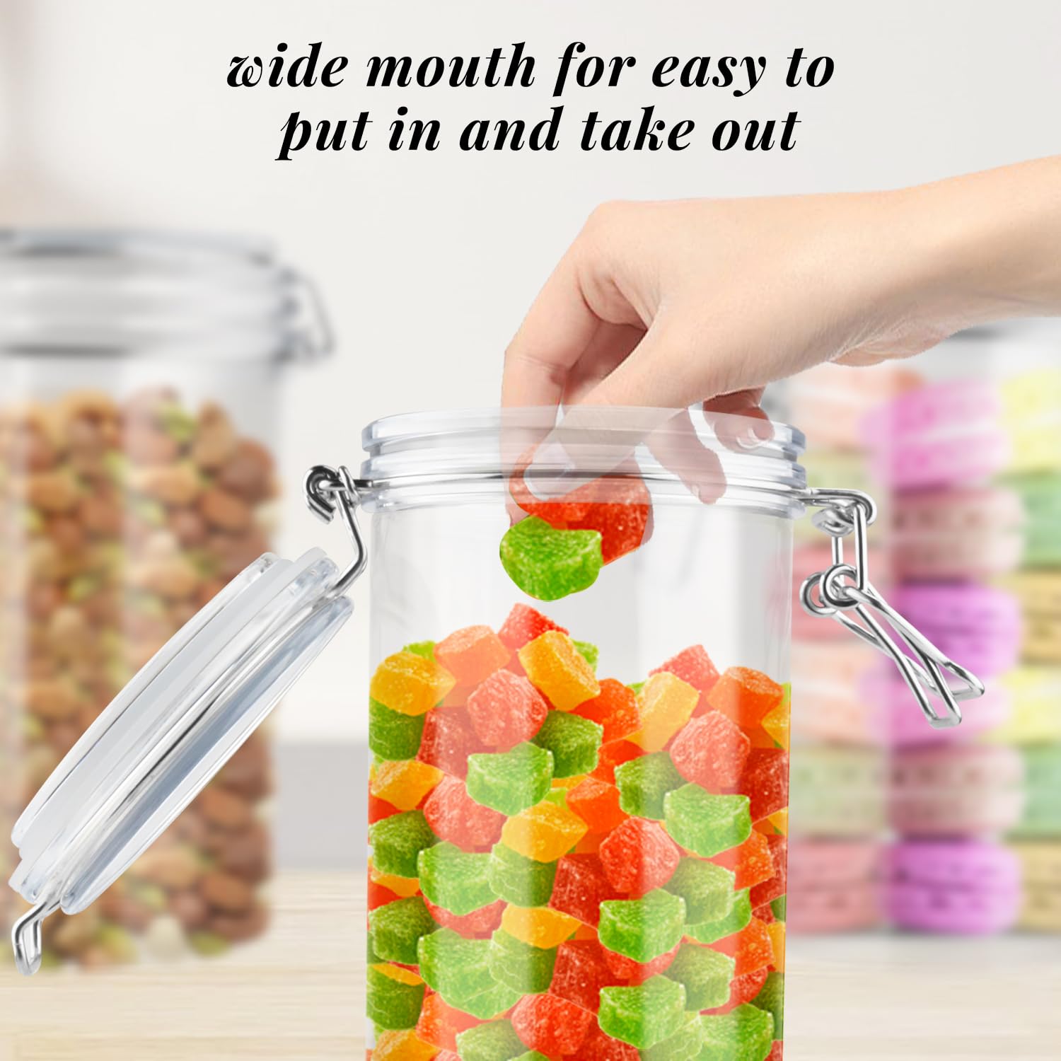 glasstore 2 Pcs 25 Oz/750ml Plastic Sealed Jar Empty Clear Food Storage Container Bottles With Locking Clamp For Sugar Coffee Nuts Spices Cookie And More