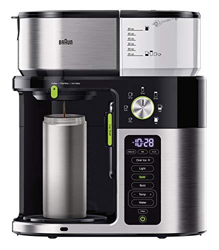 Braun MultiServe Coffee Machine 7 Programmable Brew Sizes / 3 Strengths + Iced Coffee & Hot Water for Tea, Glass Carafe (10-Cup), Stainless/Black, KF9150BK