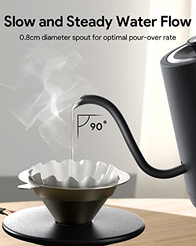 Gooseneck Electric Tea Kettle Pour-Over Kettle for Coffee, with 5 Variable Presets, 100% Stainless Steel Inner, with Keep Warm and Mute Function 0.8L, 1000W Quick Heating, Matte Black