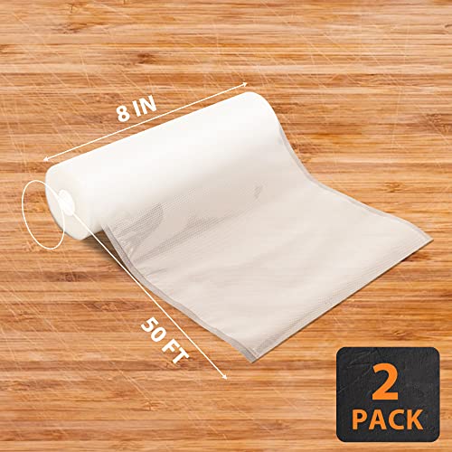 Vacuum Sealer Bags, 2 Pack 8"x50' Food Vacuum Bags Rolls BPA FREE Heavy Duty Vacuum Seal Bags