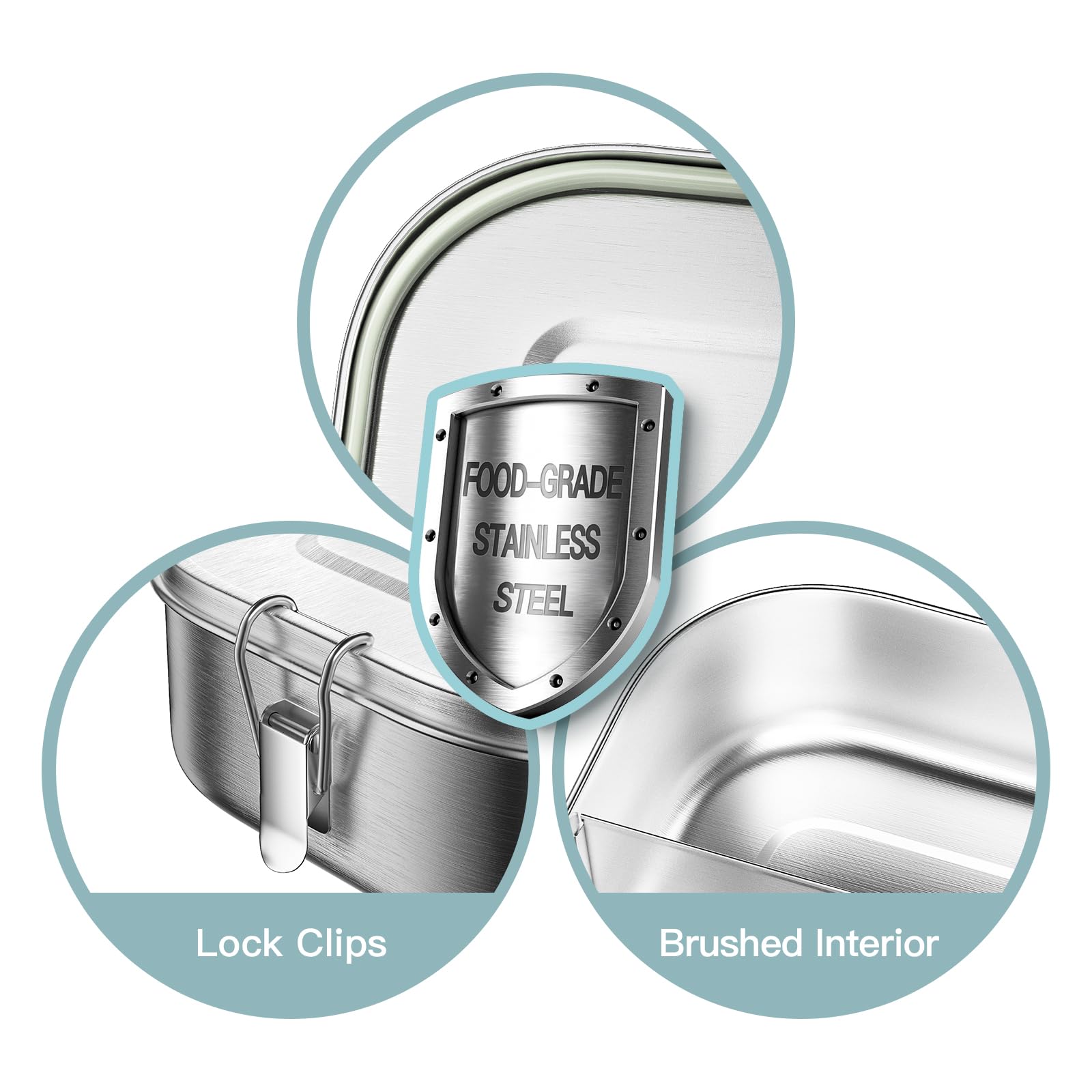 NUTUNI 47oz/1400ML Stainless Steel Lunch Box, 5 Compartments Bentobox for Kids or Adults, Metal Bento Box with Lockable Clips, Leakproof Food Storage Container for Work Lunch