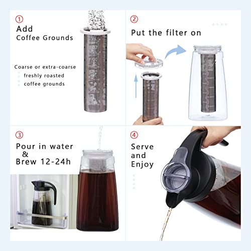 Cold Brew Coffee Maker with Stainless Steel Filter, 70oz, 2-Quart, Airtight BPA-free Tritan Pitcher, Crowed Iced Tea Maker