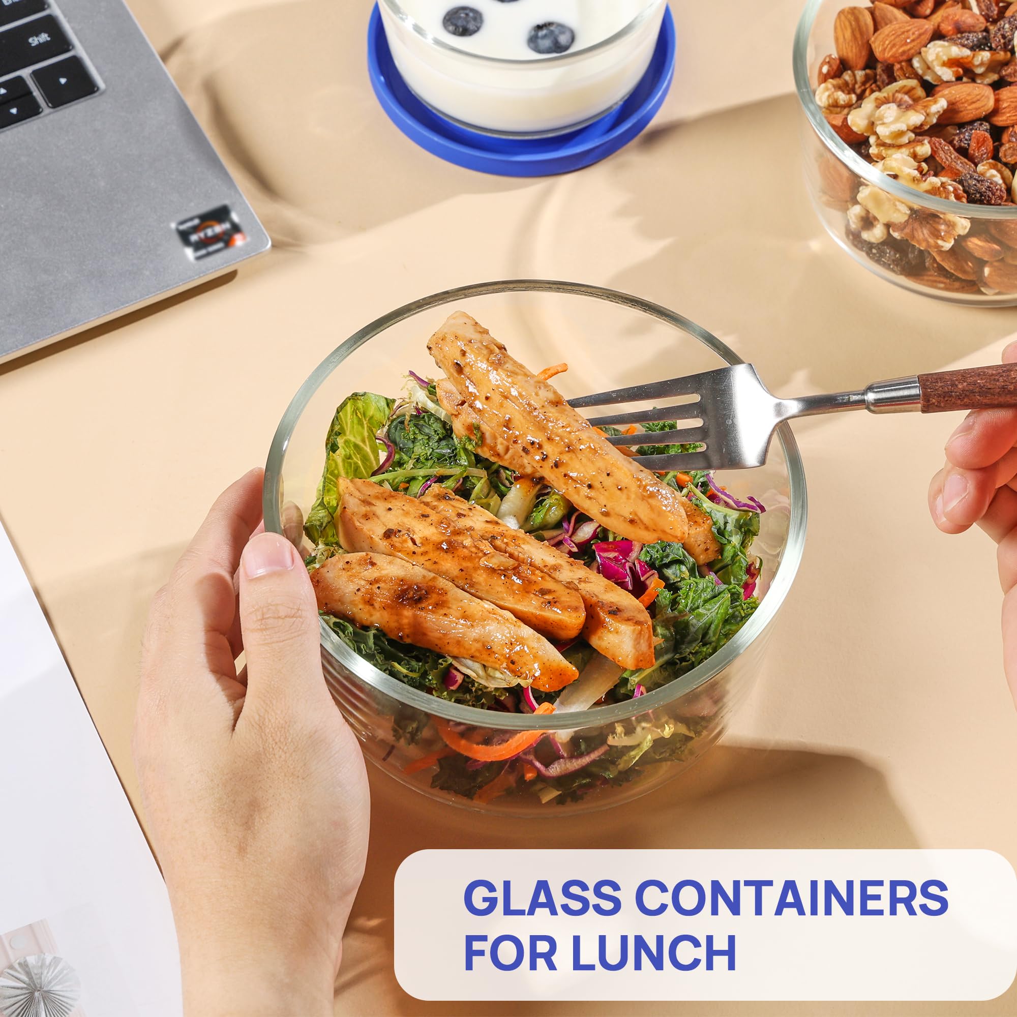 Vtopmart 4 Pack Glass Bowls with Lids (1, 2, 4, 7 Cup), Food Storage Containers, Meal Prep and Leftovers Keeper, Lunch Container, Microwave, Dishwasher & Freezer Safe