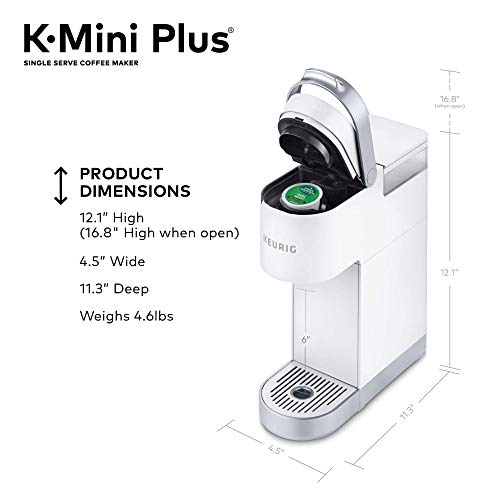 Keurig K-Mini Plus Coffee Maker, Single Serve K-Cup Pod Coffee Brewer, Comes With 6 to 12 oz. Brew Size, K-Cup Pod Storage, and Travel Mug Friendly, White (Renewed)