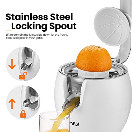 MIUI Citrus Juicer - Electric Orange Juice Squeezer 650W Powerful Motor-Stainless Steel Cup Body Easy to Clean, Juicer Machine Maker for Lemon Grapefruits (White)