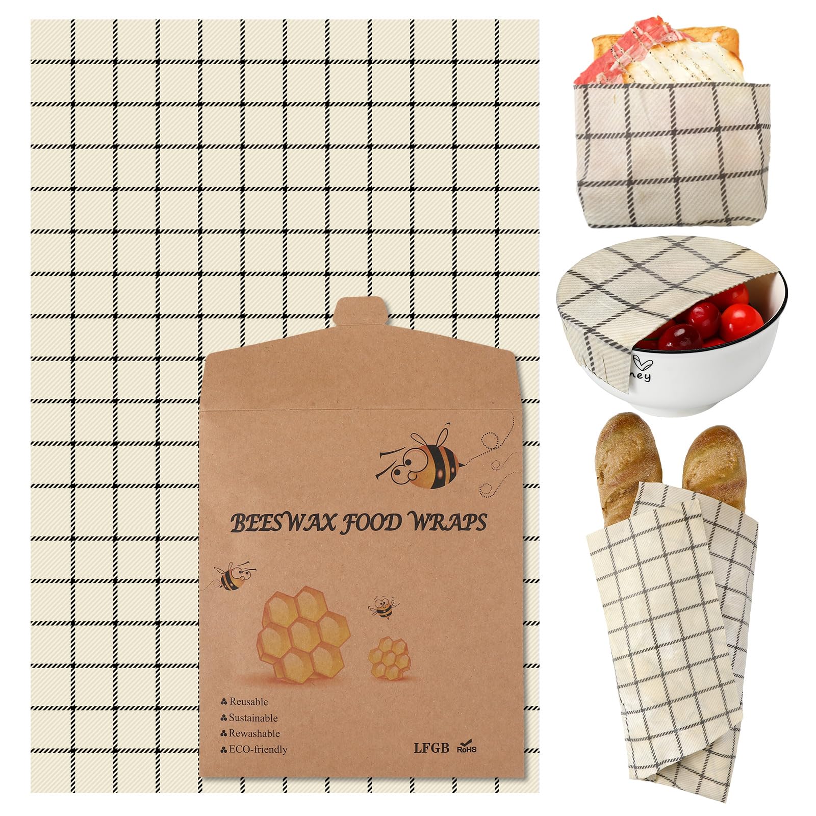 Mindsoft 17 x 23 Inch Reusable Beeswax Food Wrap for Bread Sandwich Wrapper Beeswax Paper Organic Bowl Dishes Covers Sustainable Food Cheese Fruit Snacks Storage Containers Keeper