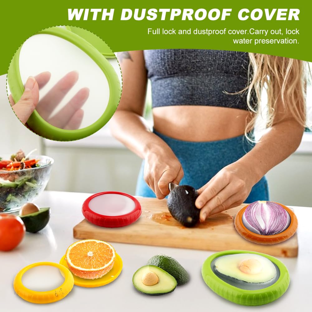 JIANWEI Avocado Storage Container-4pcs Fruit and Vegetable Storage Containers, Reusable Refrigerator Lemon Keeper Onion Storage Containers With Lid Easy To Clean For Apples, Tomato(4)