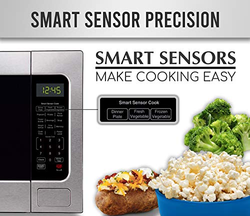 Farberware Countertop Microwave Oven 2.2 Cu. Ft. 1100 Watt, with Smart Sensor Cooking, ECO Mode and LED Lighting, Child Lock, Easy Clean Black Interior, Stainless Steel