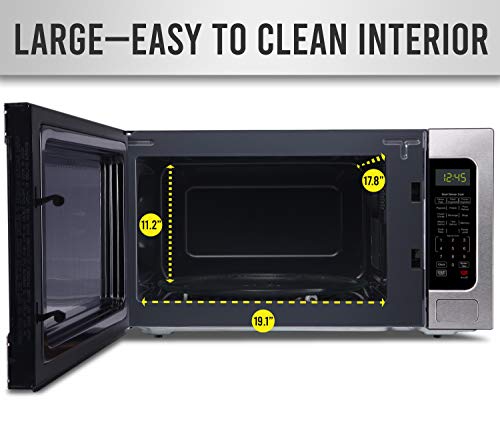 Farberware Countertop Microwave Oven 2.2 Cu. Ft. 1100 Watt, with Smart Sensor Cooking, ECO Mode and LED Lighting, Child Lock, Easy Clean Black Interior, Stainless Steel