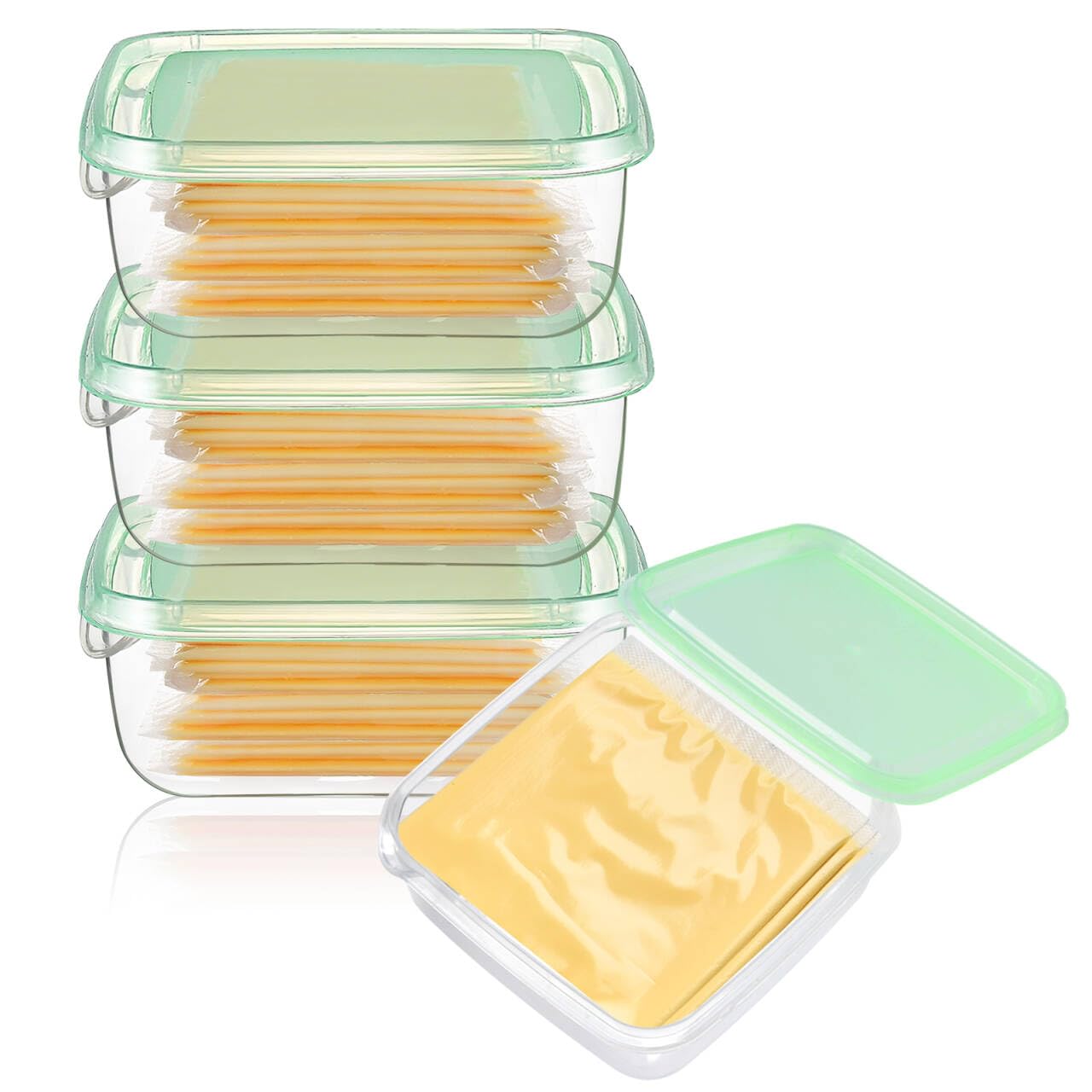 Lainballow 4 Pcs Cheese Container For Refrigerator, Plastic Cheese Slice Holder with Lids, Sliced Cheese Keeper For Fridge, Airtight Cheese Box for Refrigerator Food
