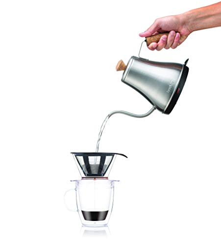 Bodum Pour Over Coffee Dripper Set With Double Wall Mug and Permanent Filter, 12 Ounce, Clear