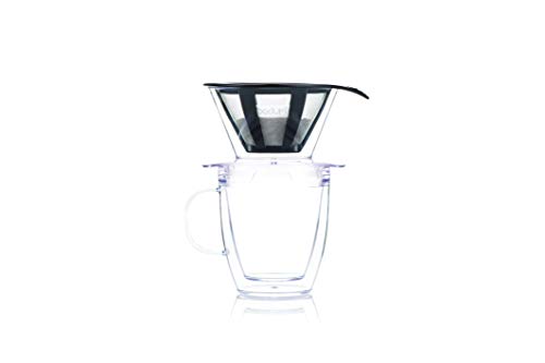 Bodum Pour Over Coffee Dripper Set With Double Wall Mug and Permanent Filter, 12 Ounce, Clear