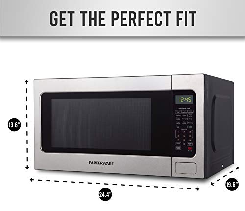 Farberware Countertop Microwave Oven 2.2 Cu. Ft. 1100 Watt, with Smart Sensor Cooking, ECO Mode and LED Lighting, Child Lock, Easy Clean Black Interior, Stainless Steel