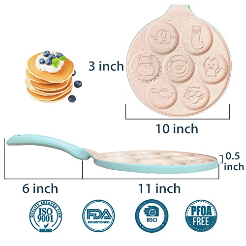 DAYOOH Pancake Pan Nonstick, Egg Waffle Maker Breakfast Silver Dollar Pancake Waffle Pan for Pancakes Nonstick Pancake Maker Griddle, Crepe Maker 7 Animal Pancakes Molds for Kids Omelette Skillet Pan