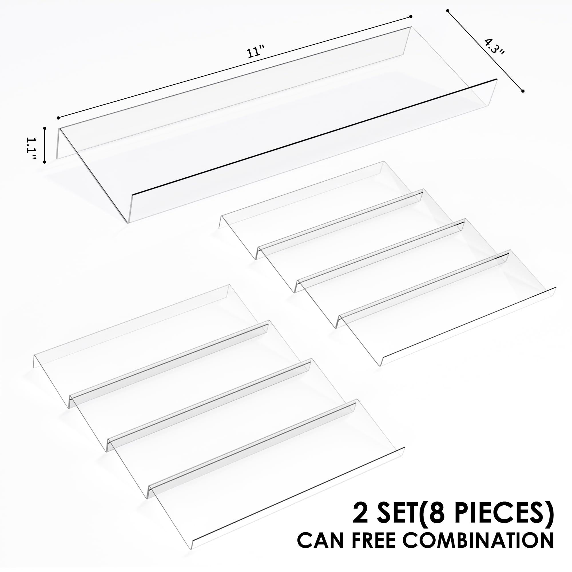 Clear Acrylic Spice Drawer Organizer, 4 Tier- 2 Set Seasoning Jars Drawers Insert, Expandable From 11" to 22", Kitchen Spice Rack Tray for Drawer/Countertop (Jars not included)