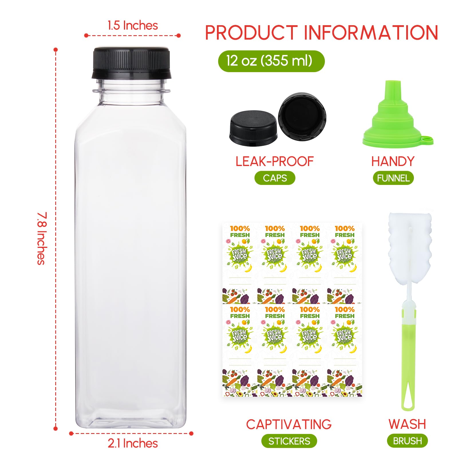 The Buyer Choice 144pcs 16oz Plastic juice containers with lids Bulk Reusable juice Bottles for juicing with Black Tamper Evident Lids, Disposable Empty Clear Bulk Beverage Containers for smoothies