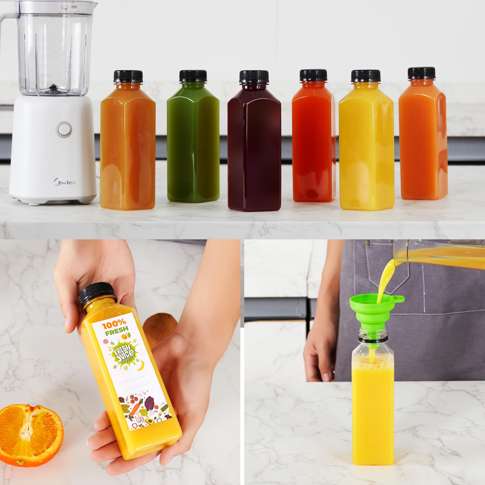 The Buyer Choice 144pcs 16oz Plastic juice containers with lids Bulk Reusable juice Bottles for juicing with Black Tamper Evident Lids, Disposable Empty Clear Bulk Beverage Containers for smoothies