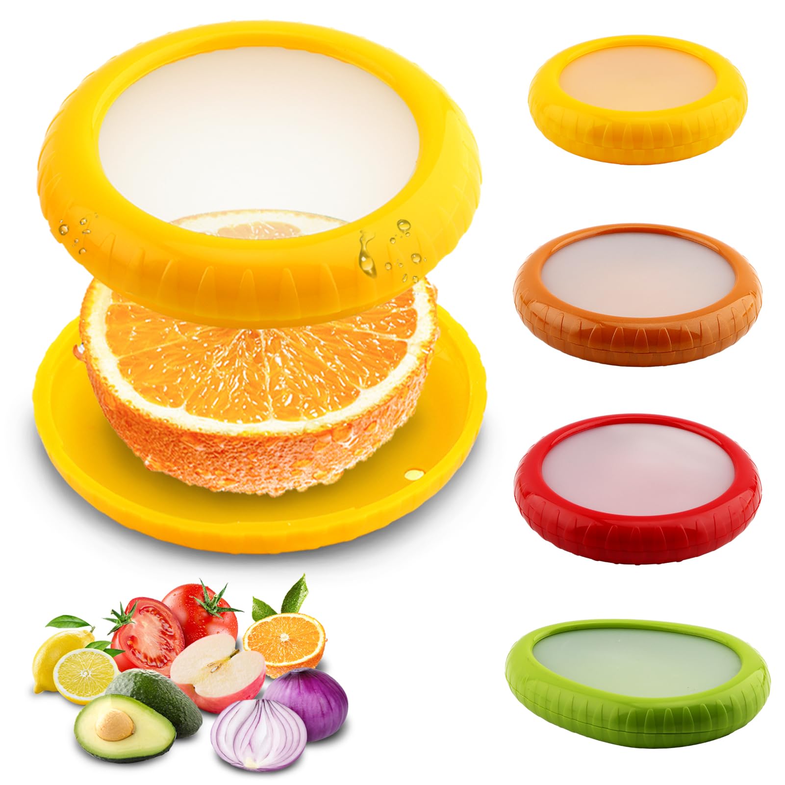 JIANWEI Avocado Storage Container-4pcs Fruit and Vegetable Storage Containers, Reusable Refrigerator Lemon Keeper Onion Storage Containers With Lid Easy To Clean For Apples, Tomato(4)