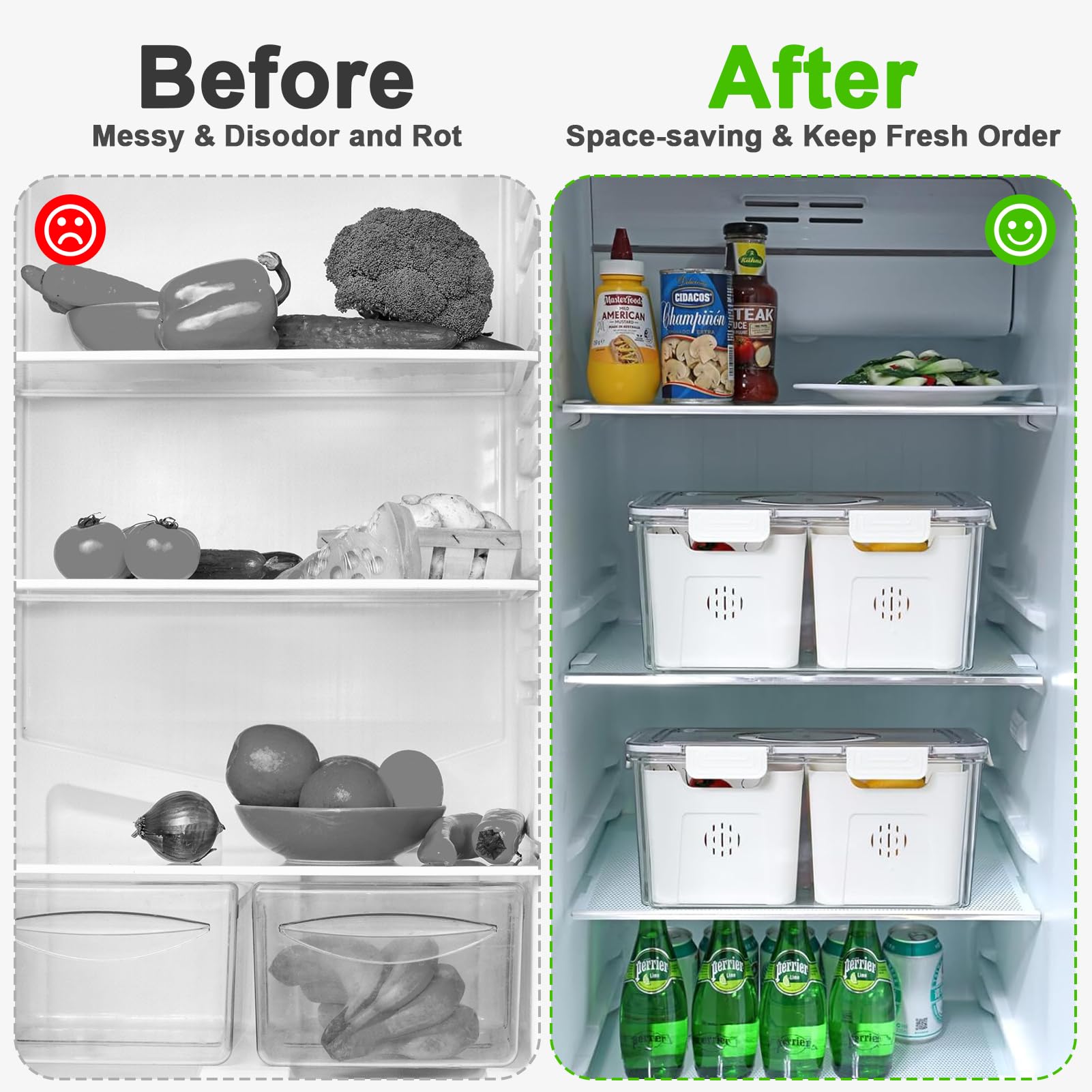 Airtight Fruit Storage Containers for Fridge: 4 Compartment Large Food Storage Container with Lids & Handle & Removable Drain Tray - Berry Fruit Vegetable Fresh Produce Saver for Travel Picnic
