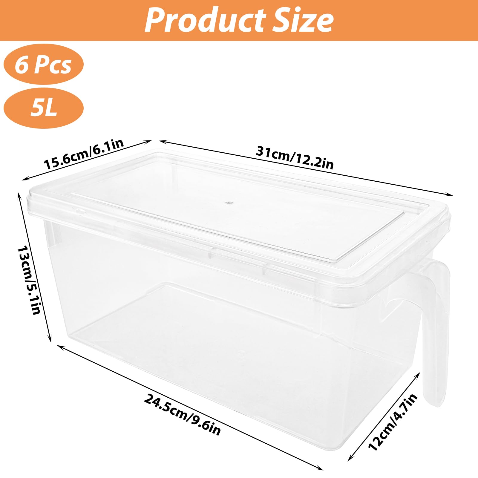 MUXHEL 6 Pcs Food Storage Containers with Handle and Lids, 5L Large Flour Sugar Storage Containers, BPA Free Stackable Pantry Bins for Storing Cereal, Flour, Sugar, Fruits, Vegetables, Meat, Egg